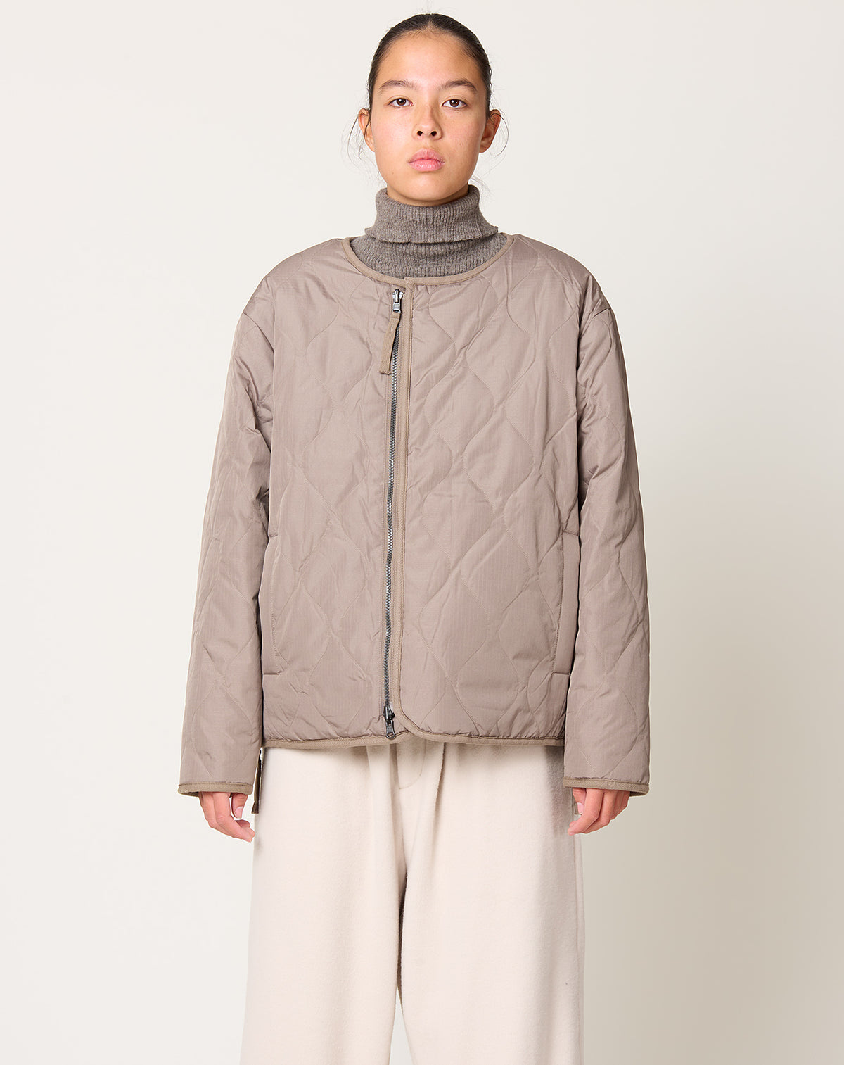 Military Reversible Down X BOA Crewneck Jacket in Mocha | Taion | Covet ...