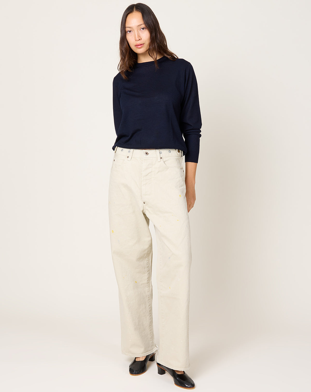 Adjustable Waist Denim Pants in Ivory | Chimala | Covet + Lou | Covet + Lou