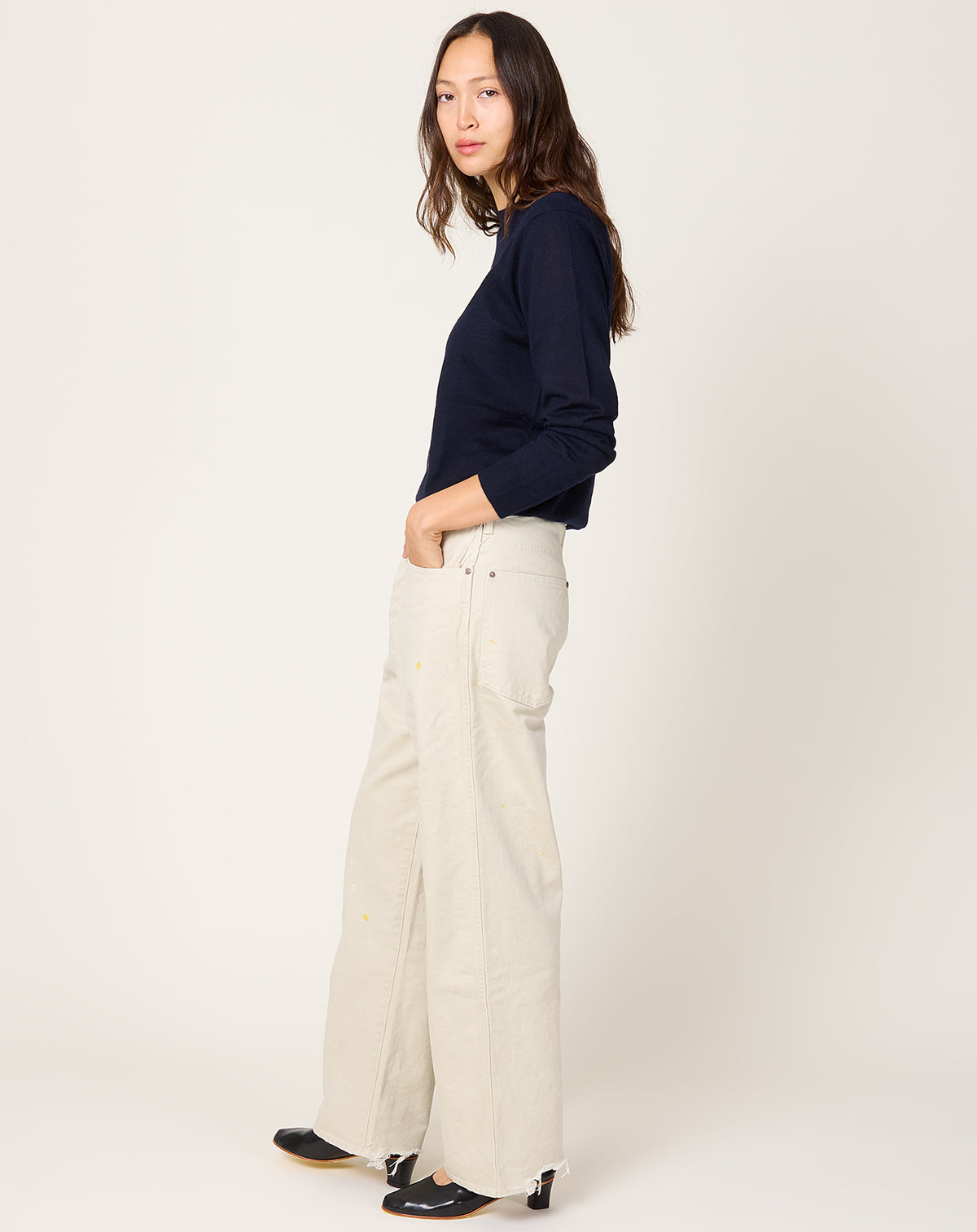 Adjustable Waist Denim Pants in Ivory | Chimala | Covet + Lou | Covet + Lou