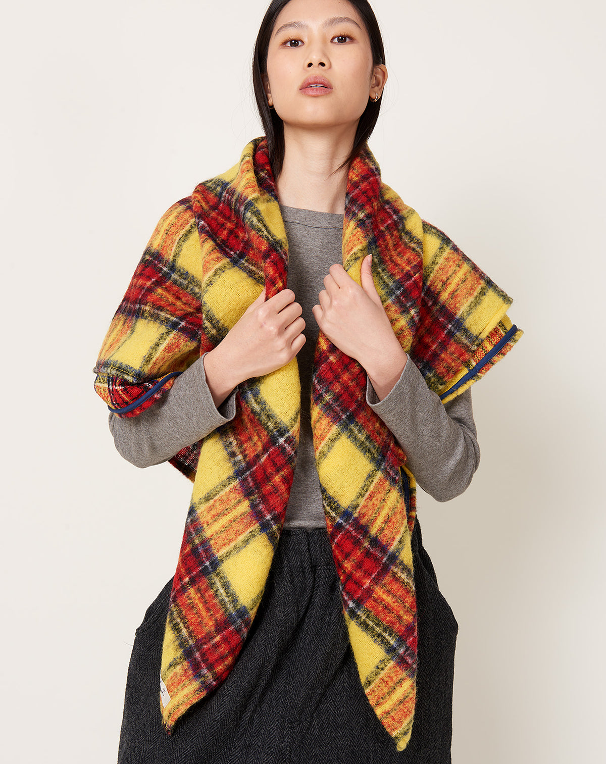 Tartan Wool Shaggy Stole in Yellow | Ichi Antiquités | Covet + Lou | Covet + Lou