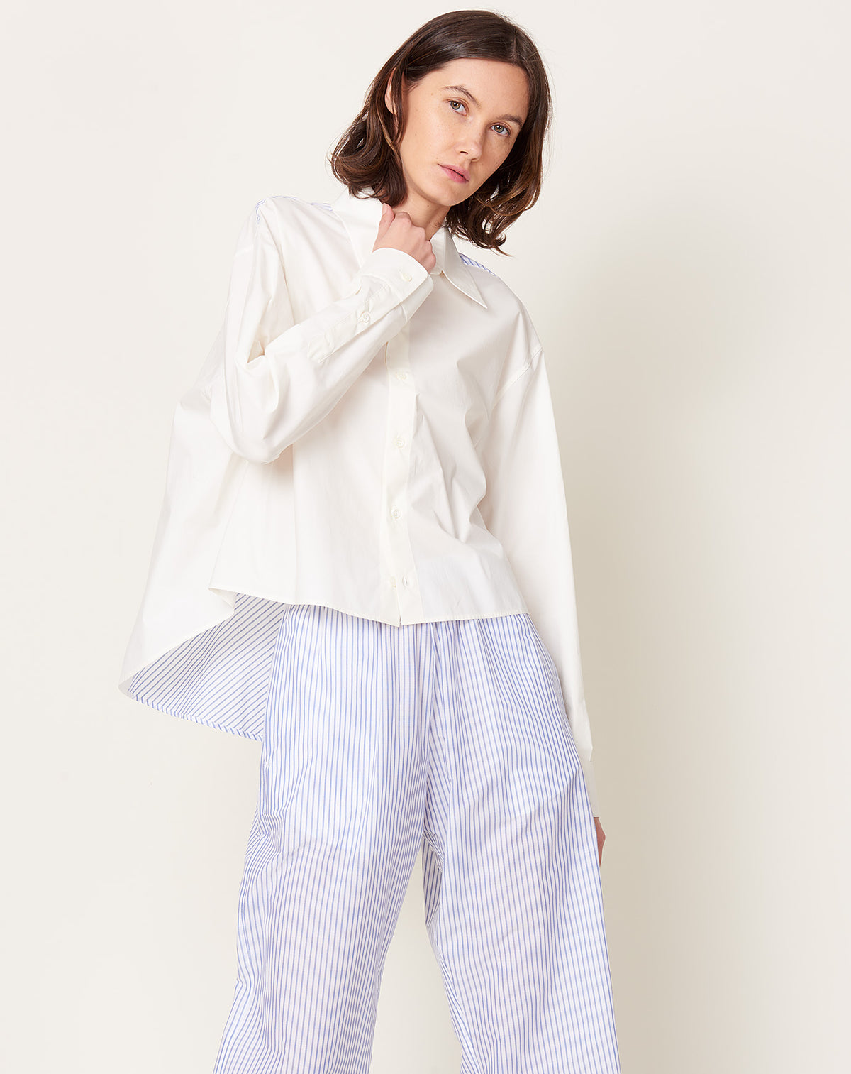 Pinstripe Back Panel Shirt in Off White | MM6 | Covet + Lou | Covet + Lou