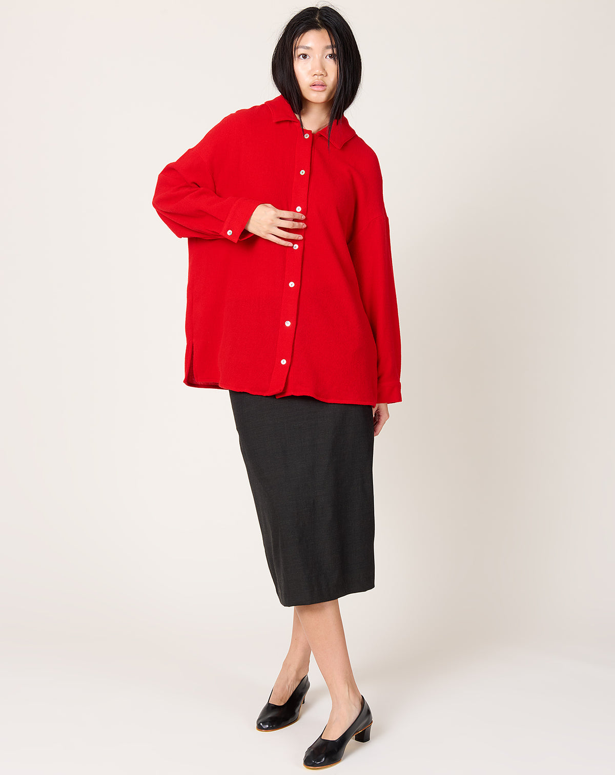 Cashmere Caudia Shirt in Red | NITTO | Covet + Lou | Covet + Lou