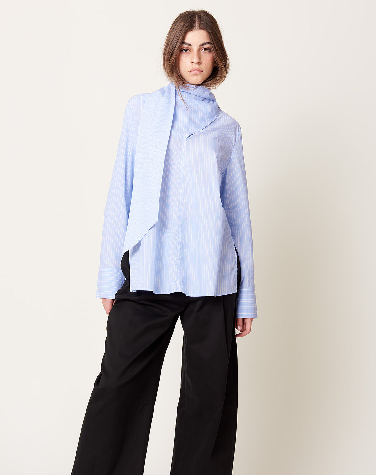 Utah Scarf Neck Top in Blue Broken Stripe | Studio Nicholson | Covet ...