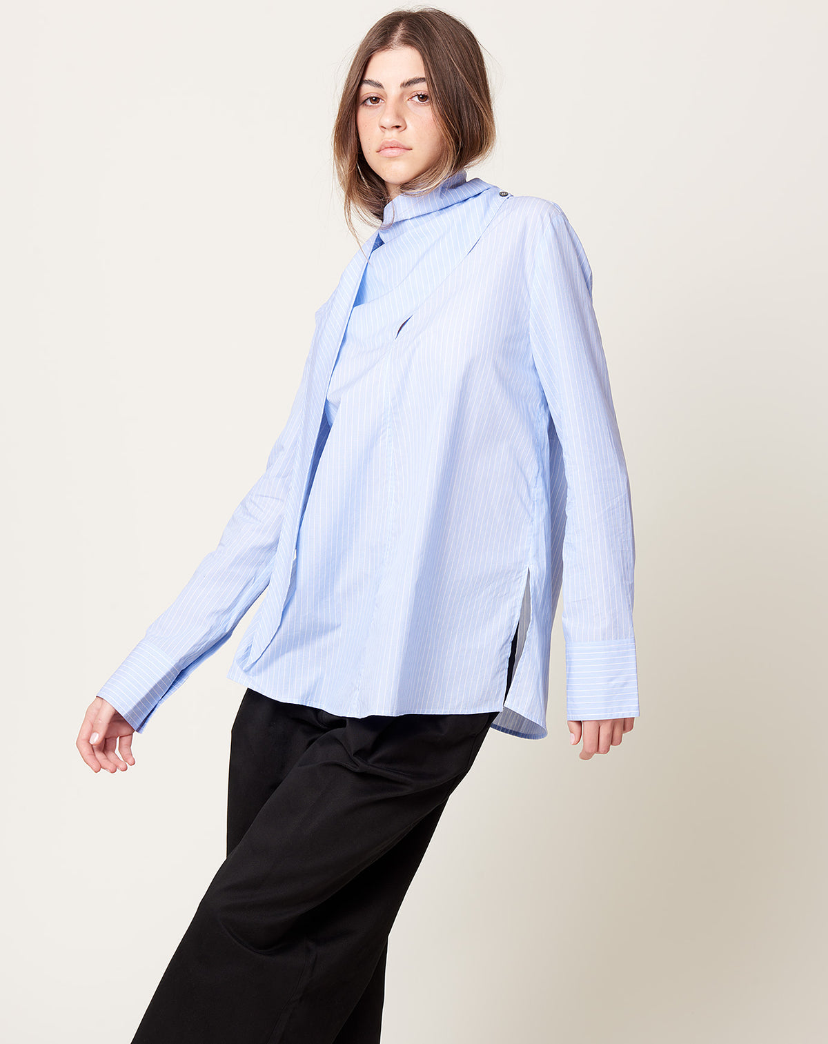 Utah Scarf Neck Top in Blue Broken Stripe | Studio Nicholson | Covet ...